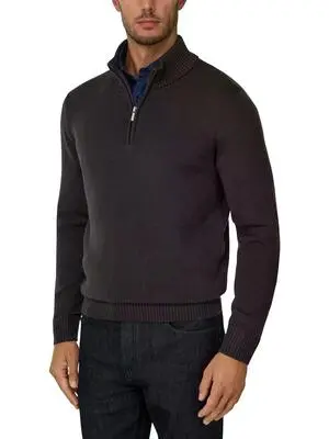 Boggi Milano Roll-neck Jumper Quarter-zip Superfine Merino Wool Brown