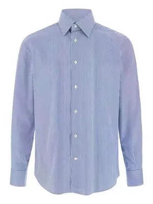 Boggi Milano Shirt In Cotton Twill Striped Regular Fit - Blue