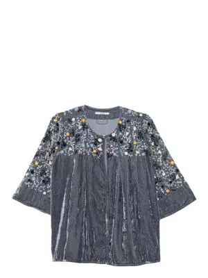 AODRESS Floral-embroidered Velvet Jacket