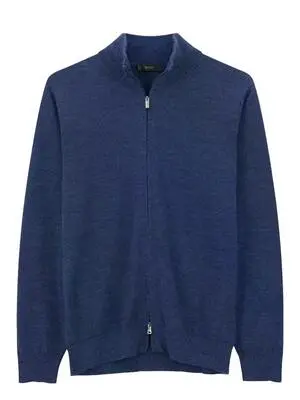 Boggi Milano Full-zip Jumper In Merino-wool Cashwool® Moulin - Blue