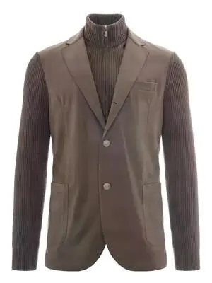 Eleventy Panelled Knit-sleeve Jacket Brown