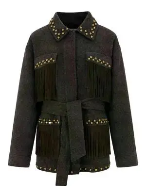 P.a.r.o.s.h Fringed Stud-embellished Jacket - Grey