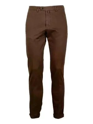 B SETTECENTO Textured Turn-up Trousers - Brown