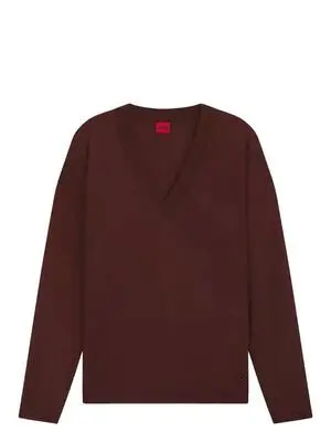 Hugo V-neck Sweater In A Wool Blend With Cashmere - Brown
