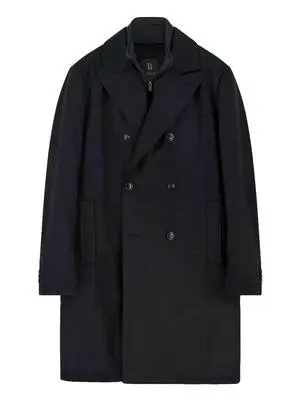Boggi Milano Double-breasted Padded Coat With Removable Bib In Wool - Blue