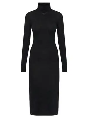DIESEL® Oval D-logo-plaque Roll-neck Midi Dress - Black