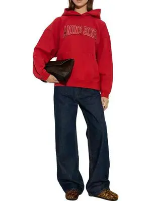 ANINE BING Harvey Logo-appliqué Hoodie - Red