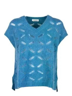 KANGRA Ladder-stitch V-neck Sweater - Blue