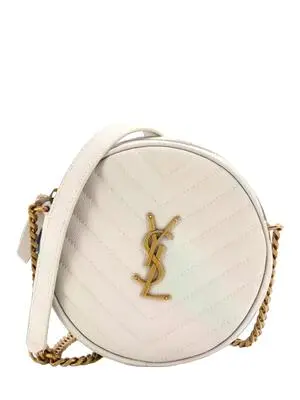Saint Laurent Vinyle Round Camera Bag Matelasse Chevron Leather Crossbody Bag - Neutrals