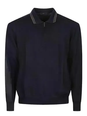 FAY Stripe-trim Quarter-zip Polo Shirt - Blue