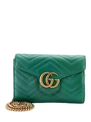 Gucci Gg Marmont Chain Wallet Matelasse Leather Mini Crossbody Bag - Green