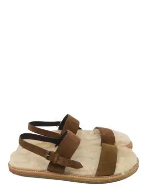 Saint Laurent Shearling-lined Slingback Sandals - Brown