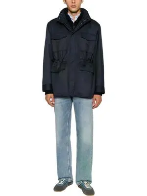 Brioni Leather-trimmed Chest-pockets Coat - Blue