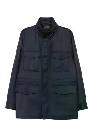 Brioni Leather-trimmed Chest-pockets Coat - Blue