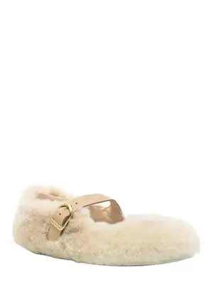 BIRKENSTOCK Santa Clarita Shearling Buckle-strap Ballet Flats - Neutrals