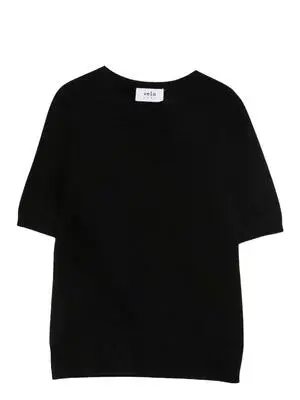 VELA SHOP Short-sleeve Ribbed-trim Top - Black