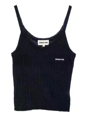 SHUSHU/TONG Ribbed Logo-embroidered Top Blue