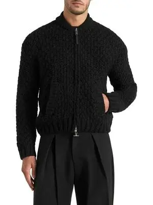 MANIÈRE DE VOIR Darel In Black Wool Knit Bomber Jacket