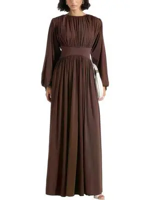 Manière De Voir Detachable-sleeves Maxi Dress Brown