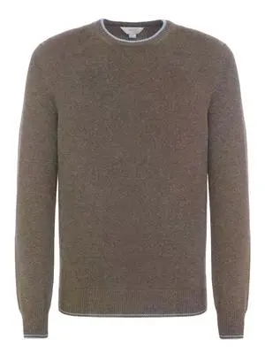 Malo Contrast-trim Crew-neck Sweater - Brown