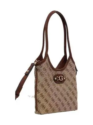 Guess Mini Samantha Monogram-print Logo-plaque Tote Bag - Neutrals
