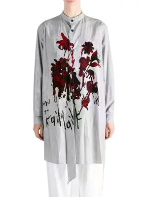 Y’s Floral-print Asymmetric Shirt - Grey