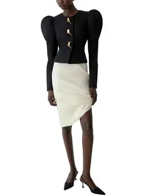Carolina Herrera Puff-sleeve Calla Lily-button Jacket - Black