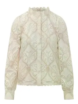 Farm Rio Lace-embroidered Scalloped-edge Blouse - Neutrals