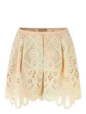 Elie Saab Macramé-embroidered Scalloped Shorts - Neutrals