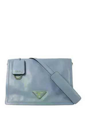 Prada Triangle Logo Leather Shoulder Bag Blue