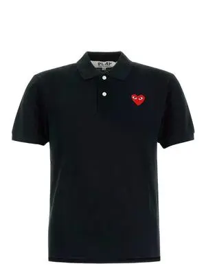 Play Comme Des Garcon Heart-patch Piqué Polo Shirt - Black