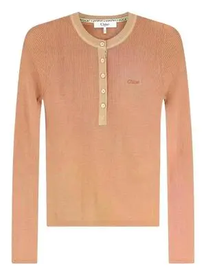 Chloé Henley Ribbed-knit T-shirt - Pink