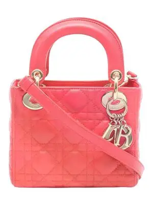 Dior 2000-2026 Mini Lambskin Cannage Lady Dior Satchel Pink