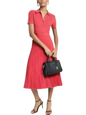 Michael Kors Ribbed-knit Polo Dress - Red