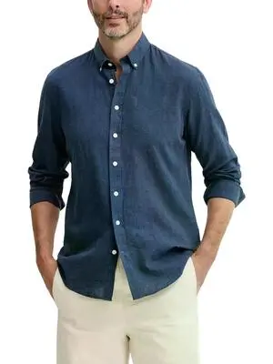 LINDBERGH Button-down Linen Shirt - Blue