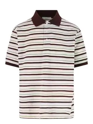 DUNST Striped Short-sleeve Polo Shirt - Neutrals