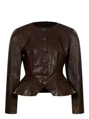 Magda Butrym Peplum-hem Leather Jacket - Brown