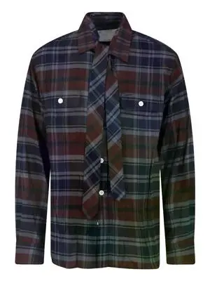 Sacai Check Scarf-detail Shirt - Blue