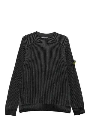 Stone Island Ribbed-knit Logo-patch Sweater - Black