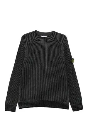Stone Island Ribbed-knit Logo-patch Sweater - Black