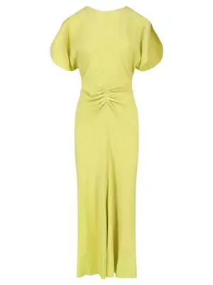 Victoria Beckham Bela Ruched-detail Midi Dress Yellow