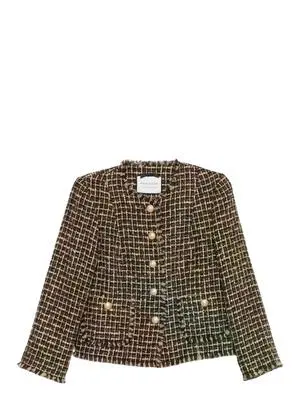 ANDIATA Frayed-edge Tweed Jacket - Brown