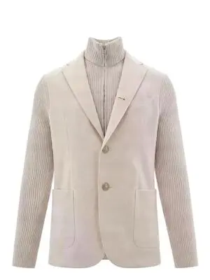 Eleventy Ribbed-knit Panelled Jacket - Neutrals