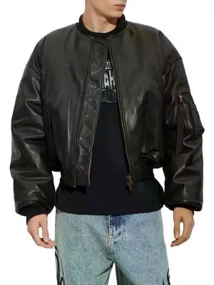 Vetements Leather Bomber Jacket - Black