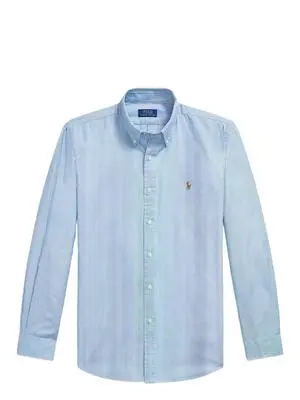 Polo Ralph Lauren Custom-fit Striped Stretch Oxford Shirt Blue