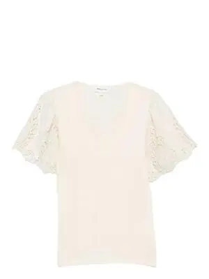 MAISON123 Lace-panelled V-neck T-shirt
