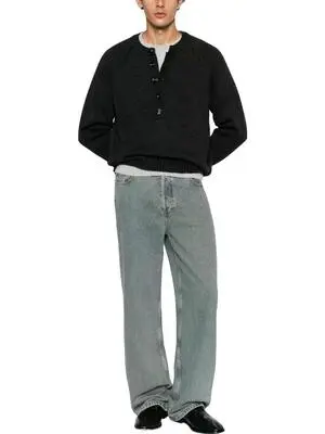 Our Legacy Shore Henley Button-placket Raglan-sleeve Sweater - Black