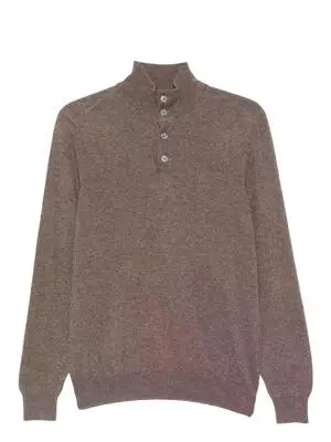 Fedeli Button-fastening Long-sleeve Polo Shirt - Brown