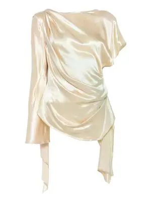 Erika Cavallini Asymmetric Draped Blouse - Neutrals