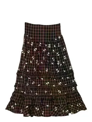 GANNI Check-pattern Ruffled Midi Skirt